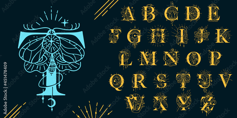 Alphabet in the astrological style. Stock Vector | Adobe Stock