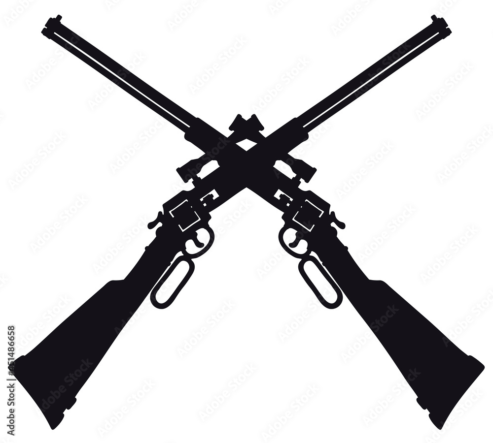 The black silhouette of two recent small revolver repeating rifles with ...