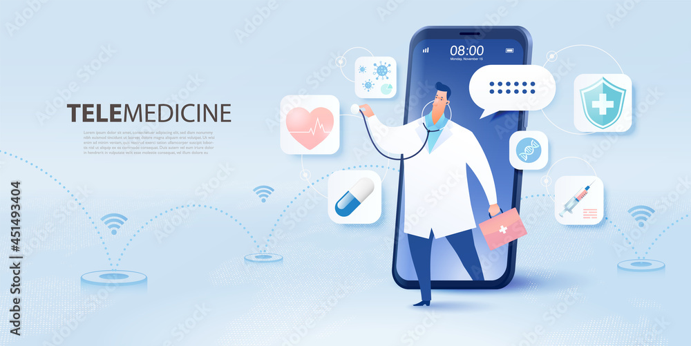 Telemedicine concept. Visiting doctor using online technology through ...