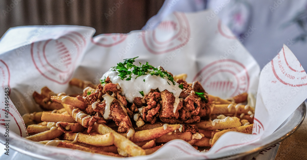 Loaded Fries with Gyro Meat Stock Photo | Adobe Stock