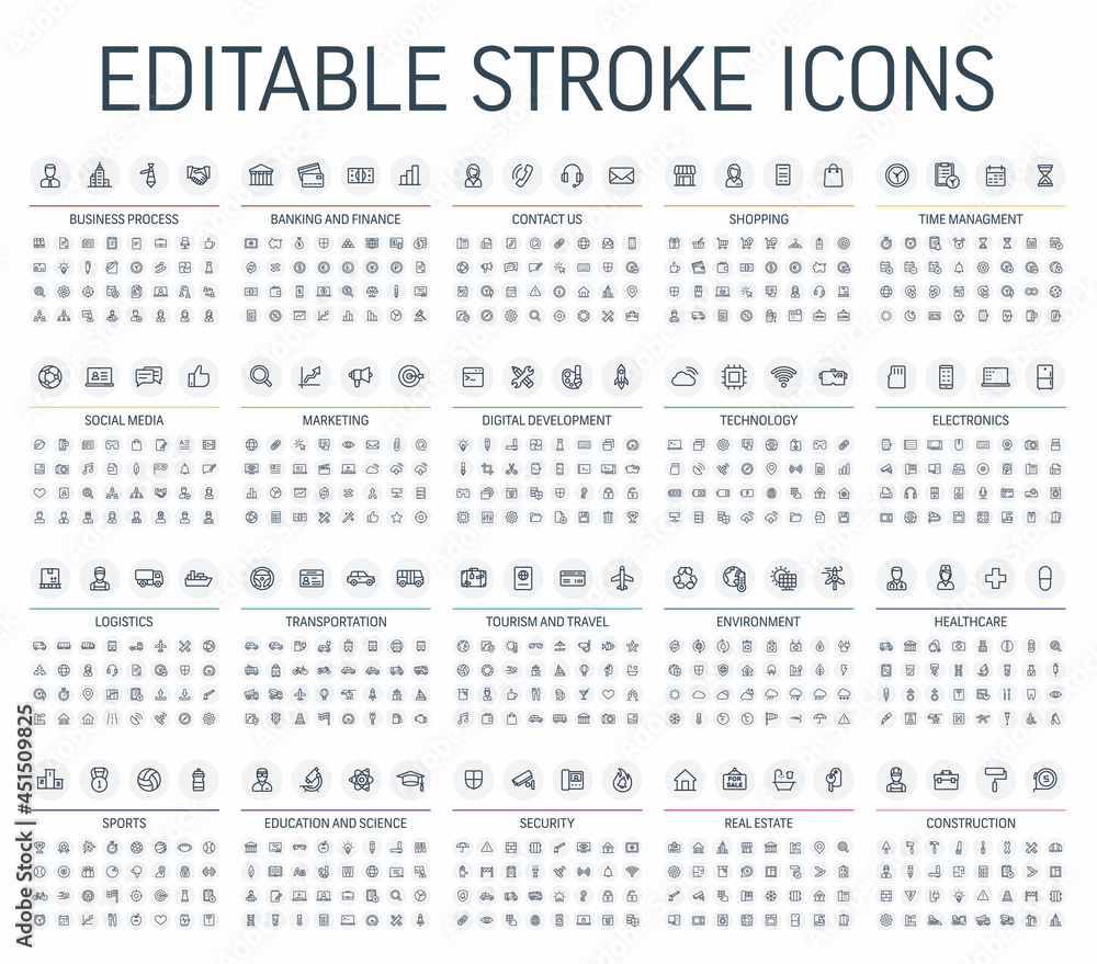 Vetor do Stock: Vector thin line, editable stroke business icons ...