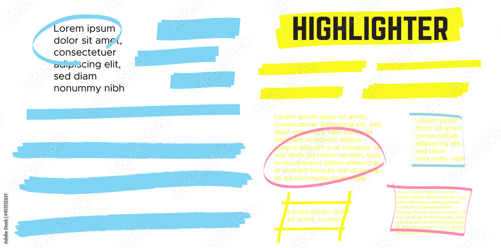 Yellow highlight marker lines. Highlighter strokes and drawing design ...