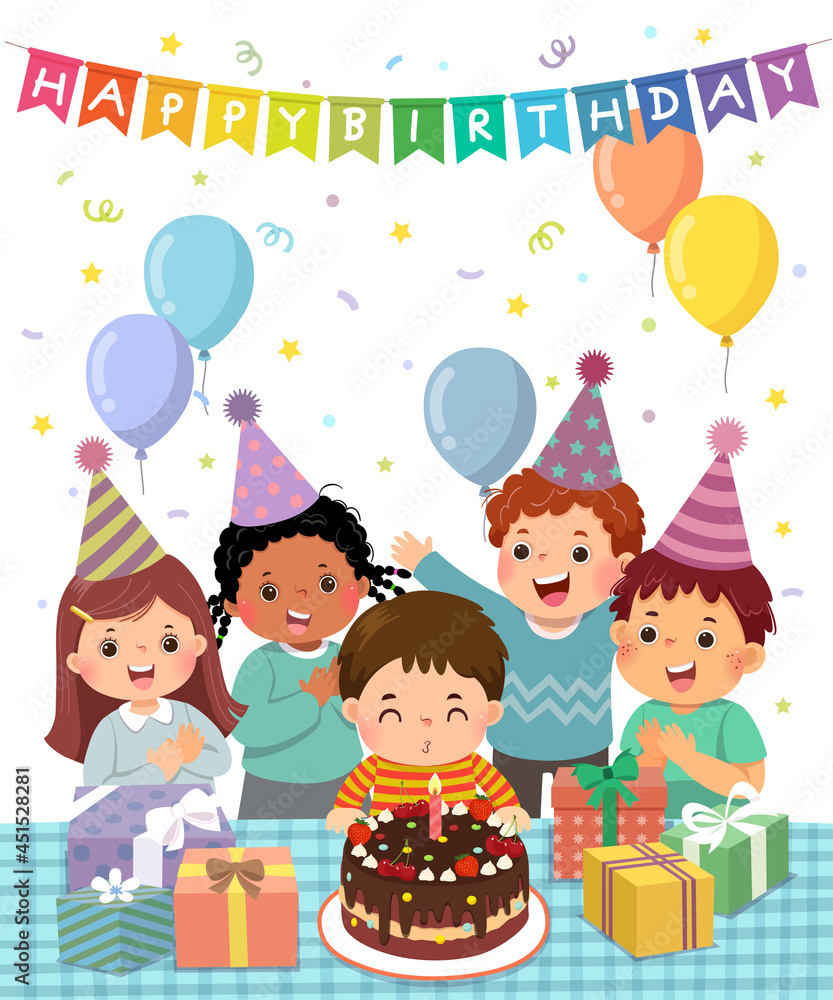 Vector illustration cartoon of happy group of kids having fun at ...