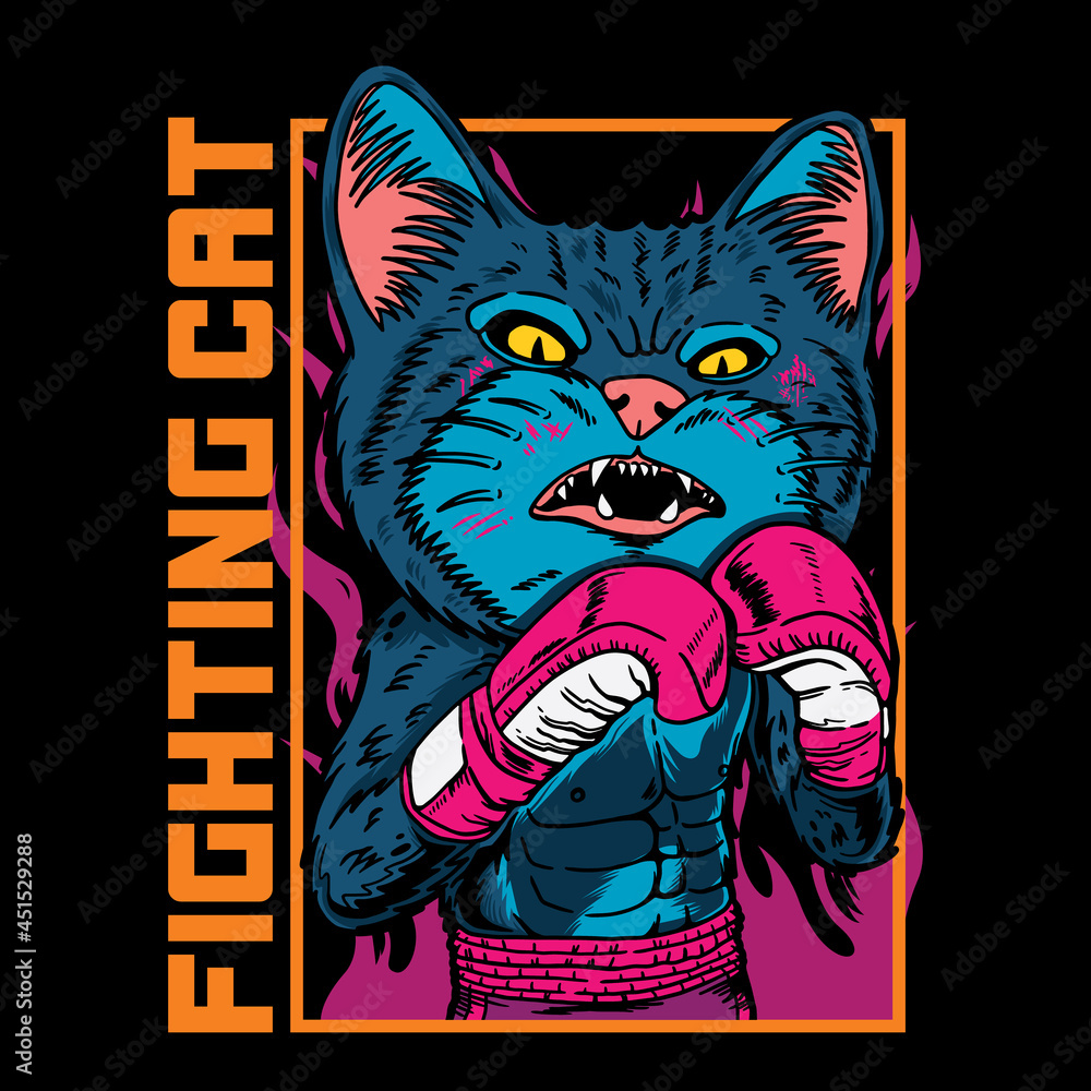 Vector graphic Illustration of cat boxer cartoon with vintage retro ...