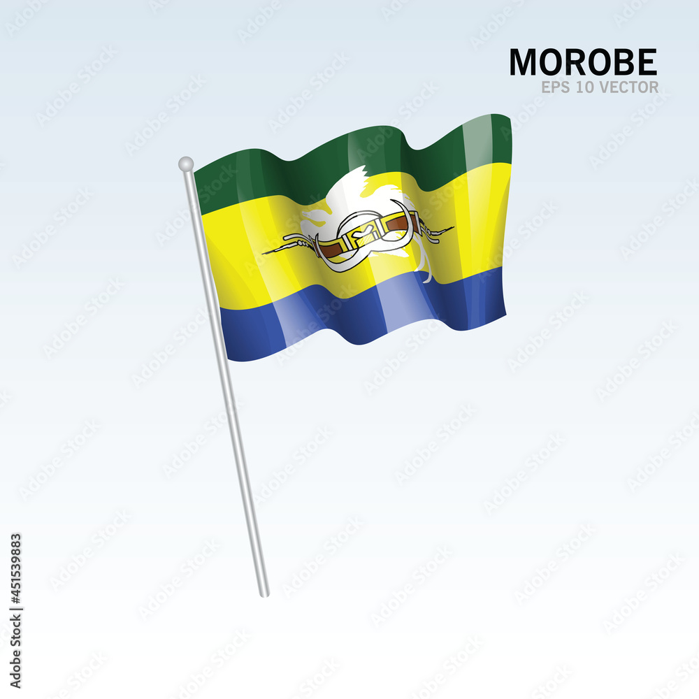 Waving flag of Morobe provinces,autonomous region,district of Papua New Guinea isolated on gray ...