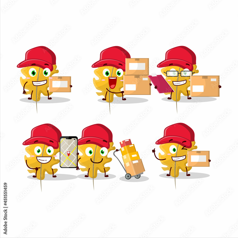 Cartoon character design of oak yellow leaf angel working as a courier ...