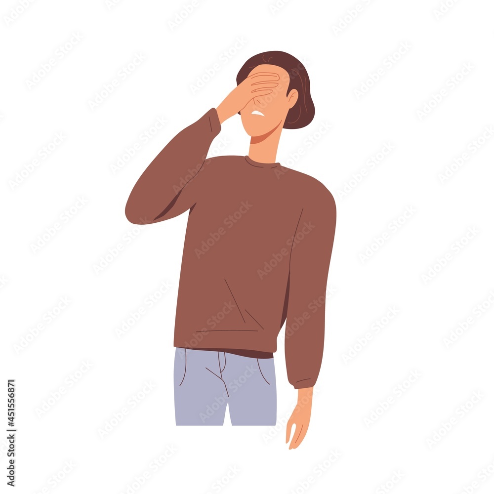 Disappointed man with palm on face, expressing regret and frustration ...