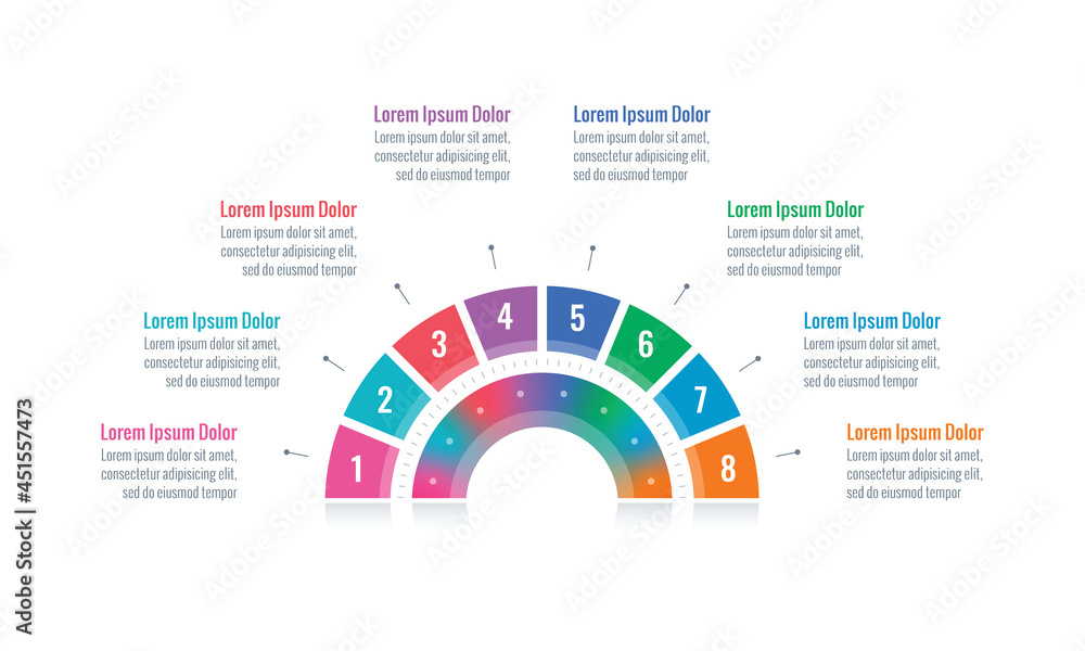half circle infographic template. eight option informational templates ...