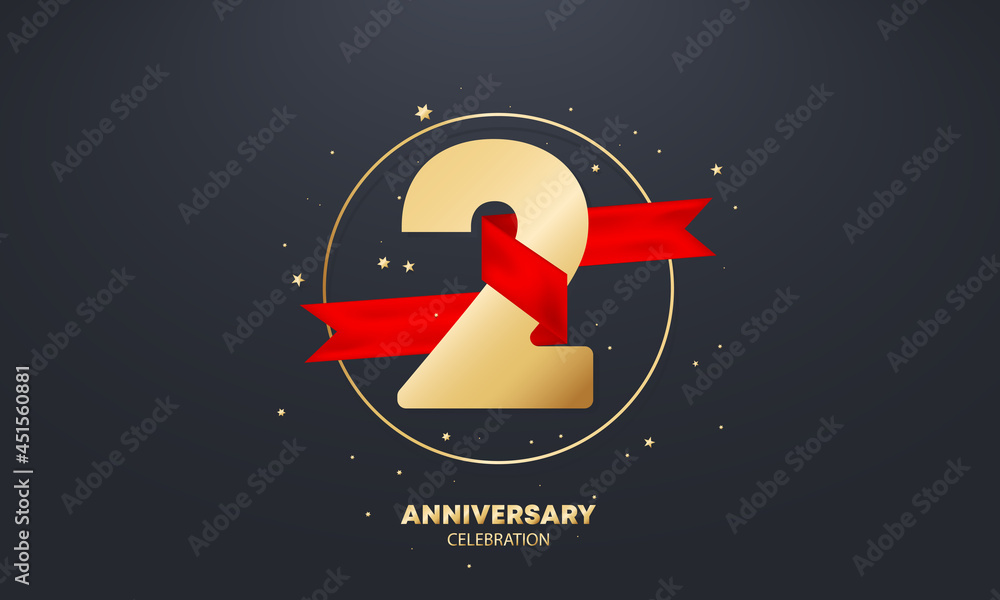 2 year anniversary banner with red ribbon on white. Two years ...