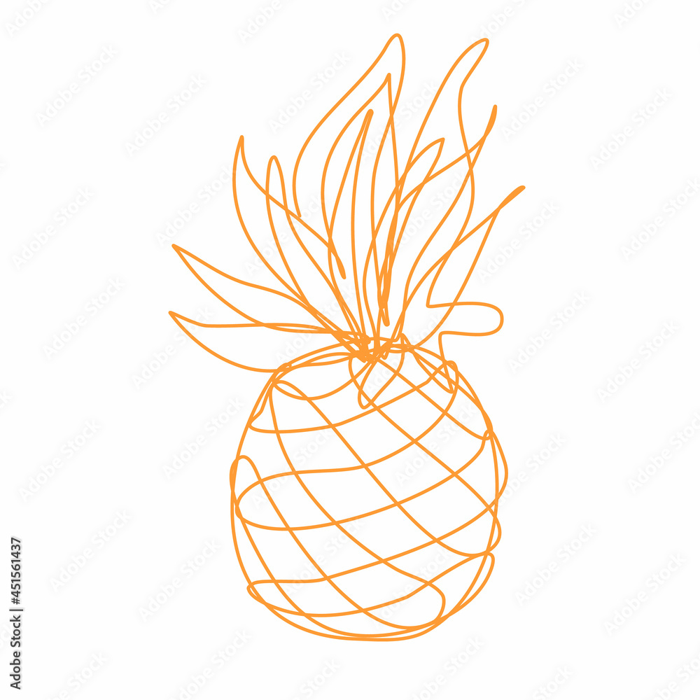 Pineapple in Continuous Line Drawing. Sketchy Single Ananas Fruit with ...
