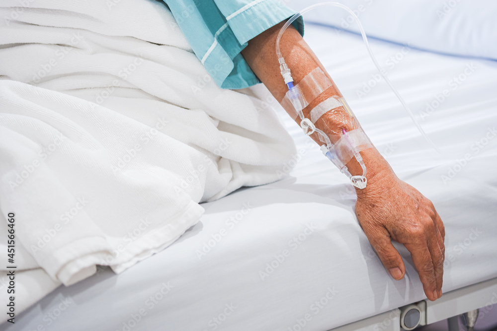 Arm of a elderly patient was pierced with a salt water hose on a ...