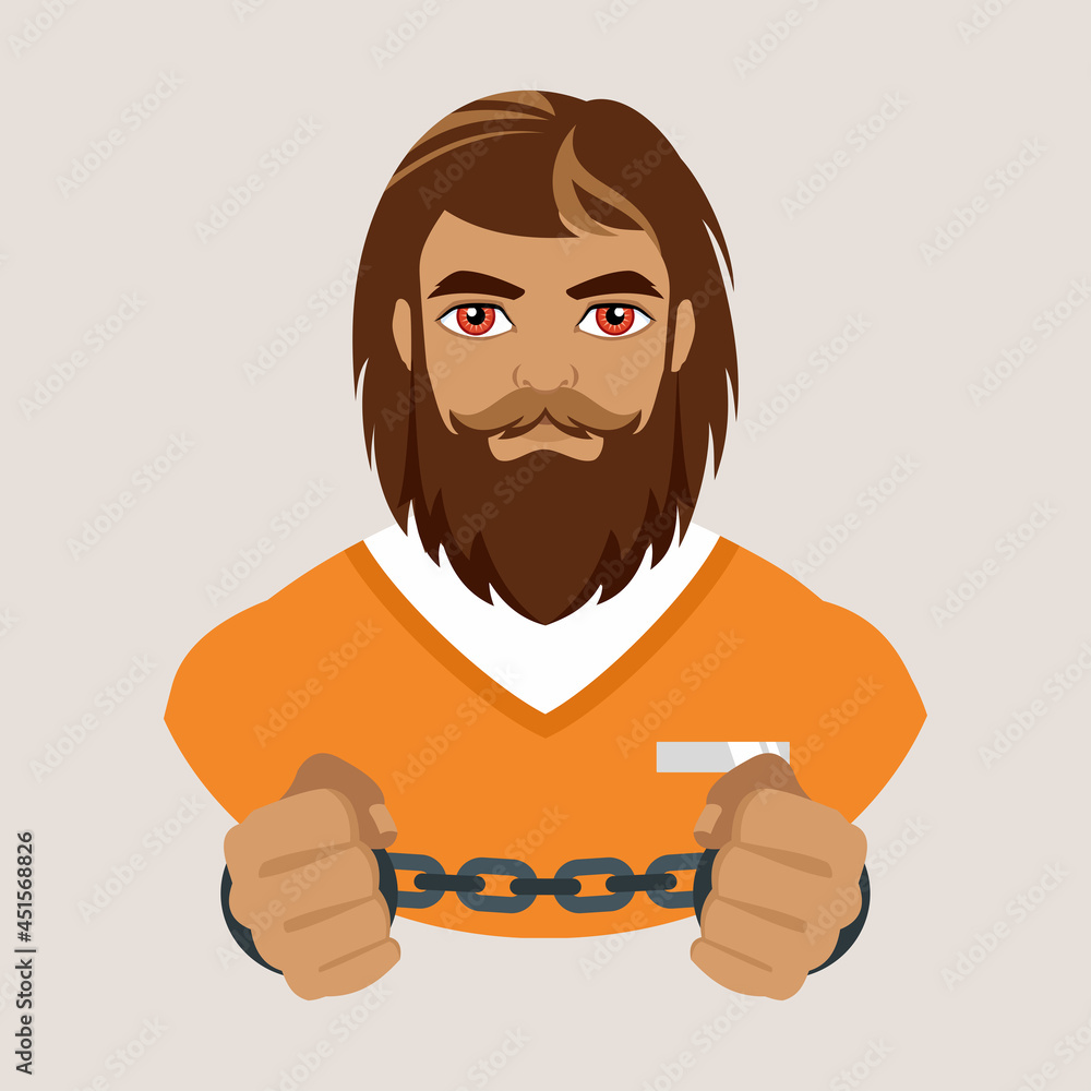 Avatar of a man with a beard in an orange prison robe and handcuffs on ...