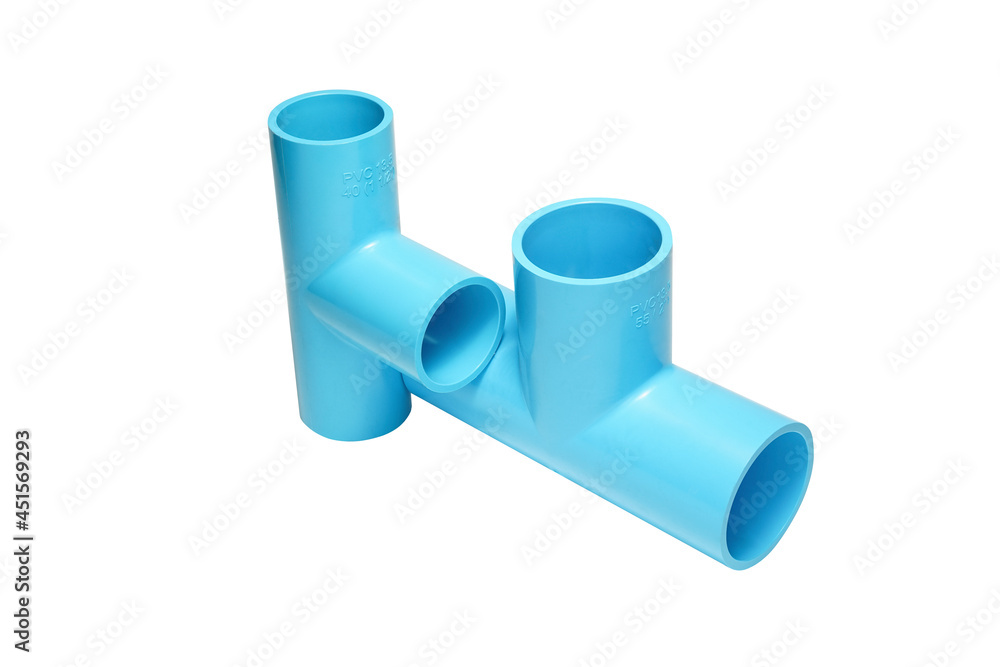 Multiple sizes of Blue PVC 90 degree Three way for water supply pipe ...