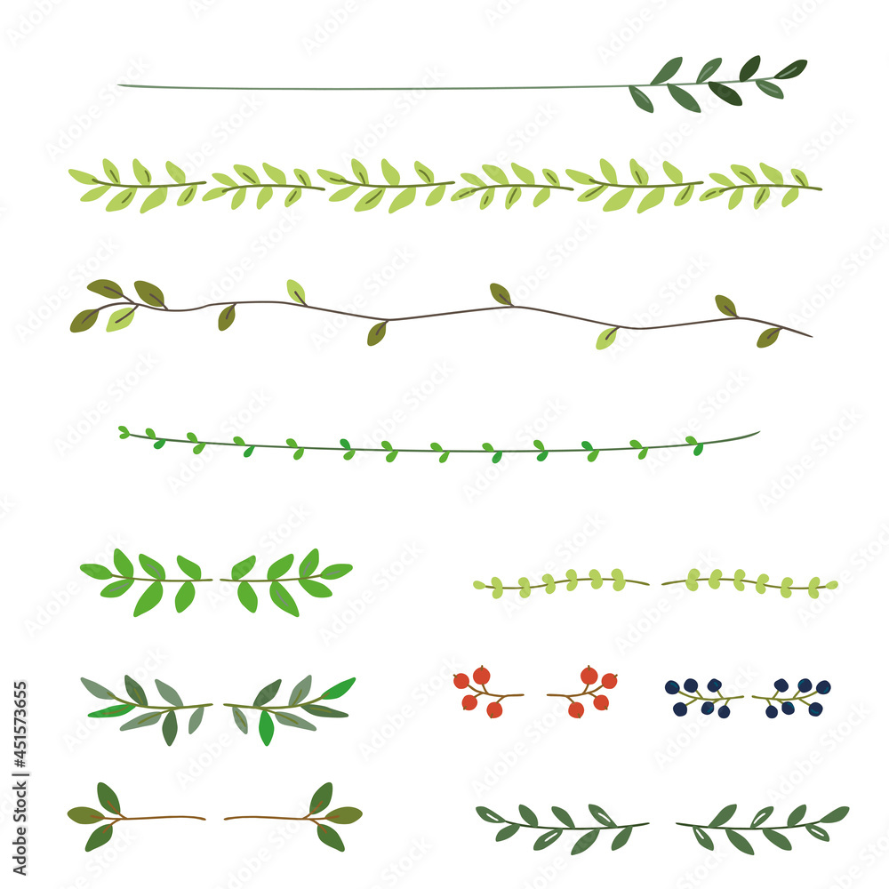 Hand drawn floral dividers, leaf lines, vector illustration set Stock ...