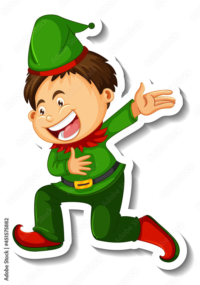 Sticker template with a little elf boy cartoon character isolated Stock ...