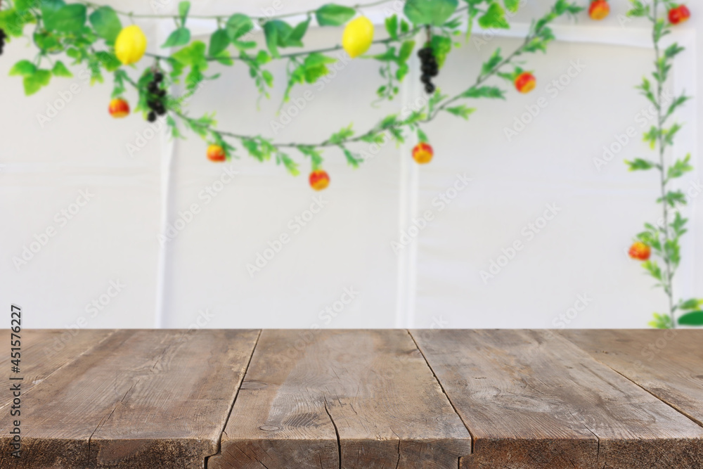 Jewish festival of Sukkot. Traditional succah (hut) with decorations ...