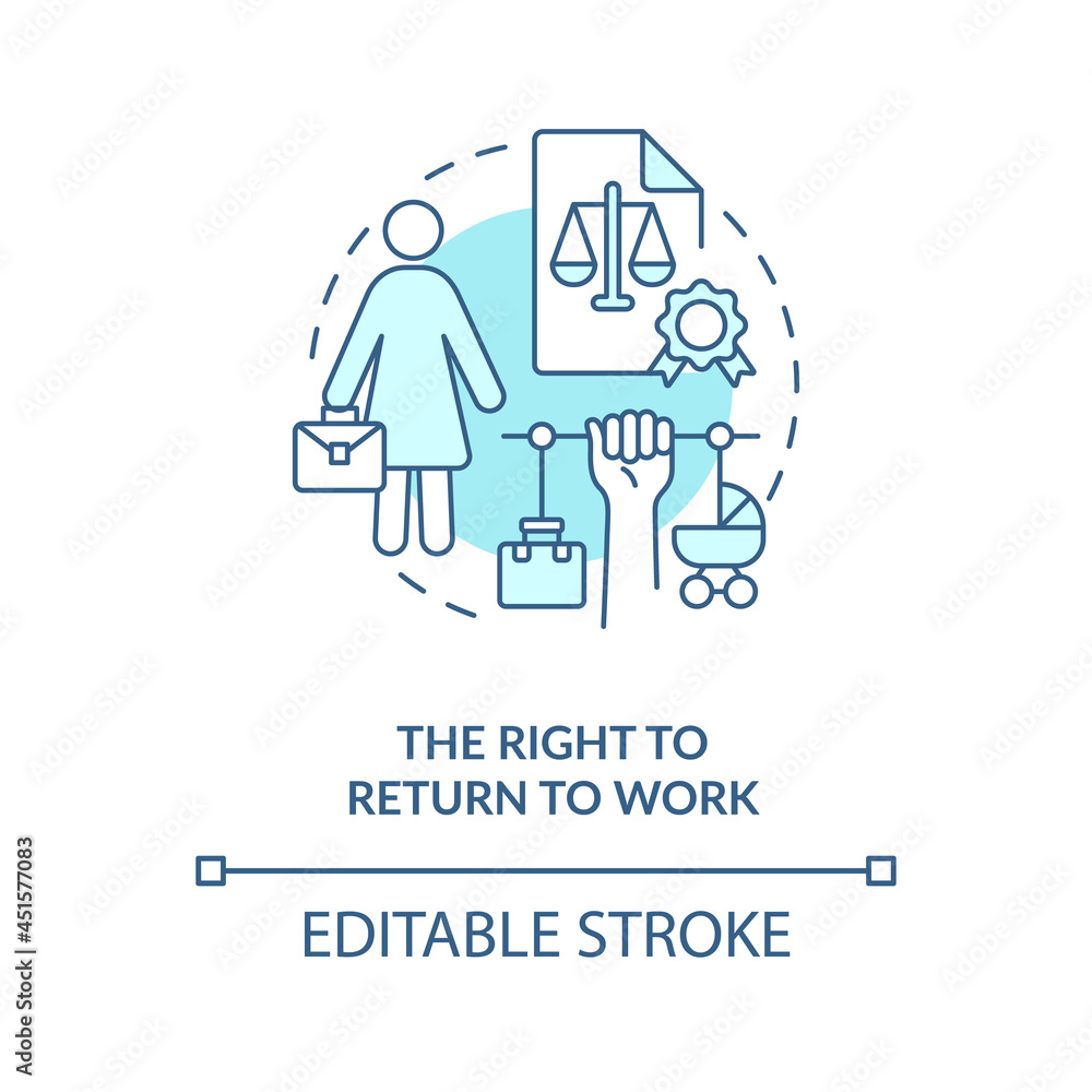 Right to return to work blue concept icon. Job return abstract idea ...