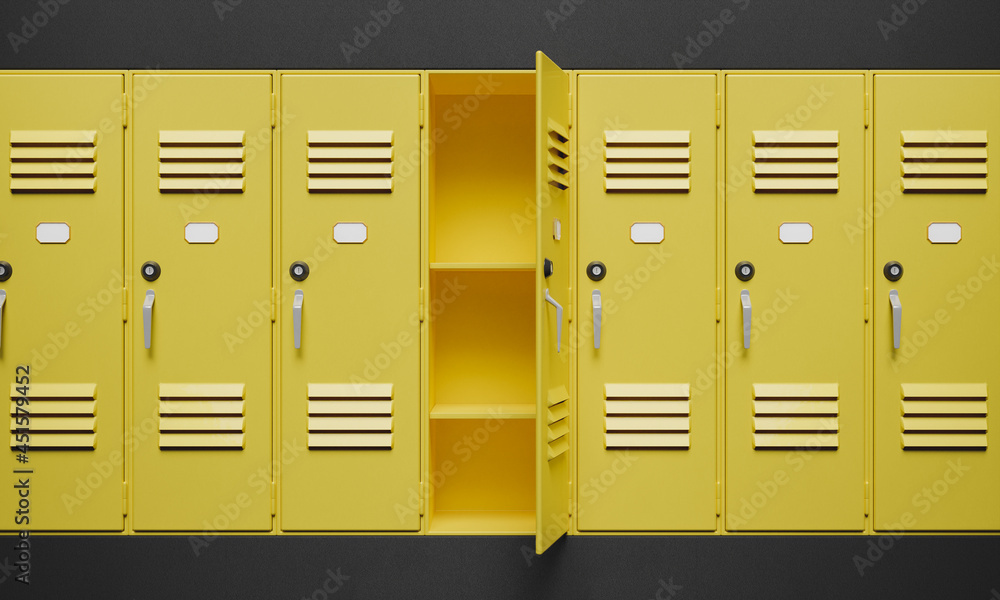 yellow lockers with one of them open Stock Illustration | Adobe Stock