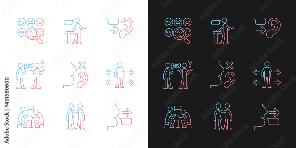 Effective communication gradient icons set for dark and light mode ...