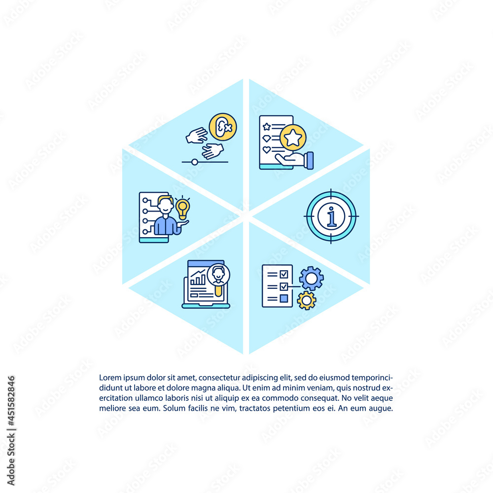 User experience basics concept line icons with text. PPT page vector template with copy space ...
