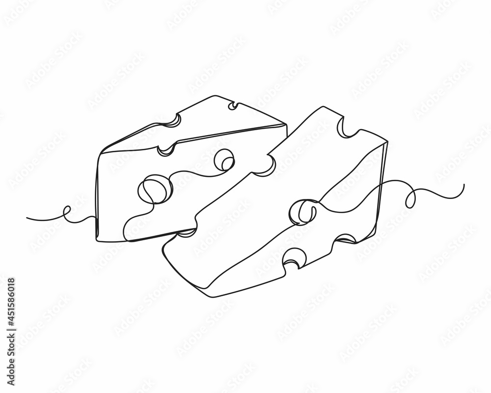 Continuous one line drawing of cheese triangle icon in silhouette on a ...