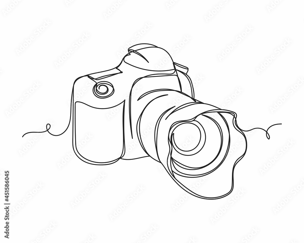 Continuous one line drawing of digital photo camera in silhouette on a ...