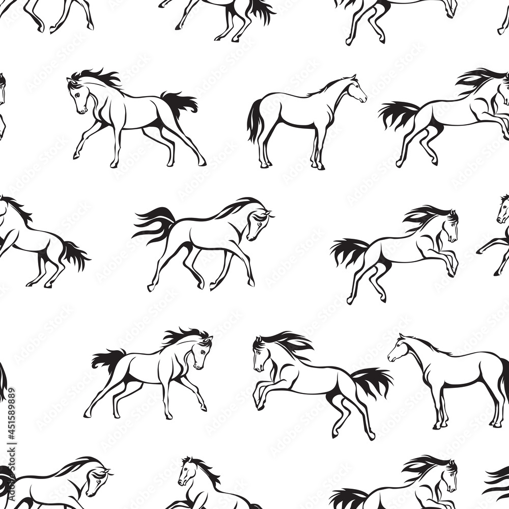 horse pattern, horse realistic, black and white, pattern for decoration ...