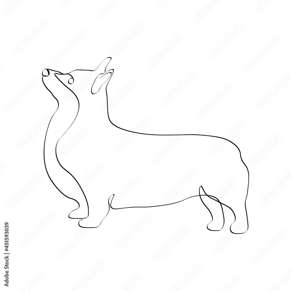 Continuous one line drawing with Welsh Corgi Pembroke. Contemporary ...