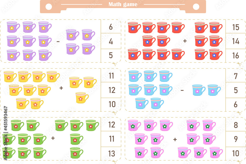 Math game for children. Addition and subtraction. The score is 1-20 ...