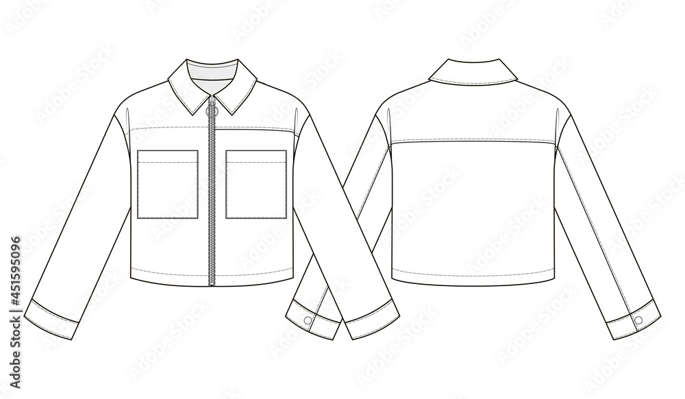 Fashion technical drawing of oversized cropped jacket Stock Vector ...