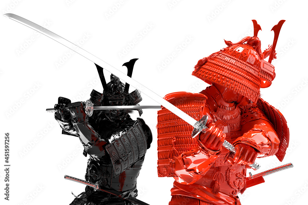 Two fighting samurai. Isolated over white background. 3D Rendering ...
