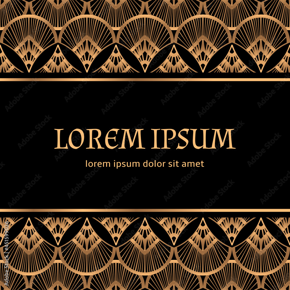 Art deco invite party template vector. Luxury vintage 1920s motif gold ...