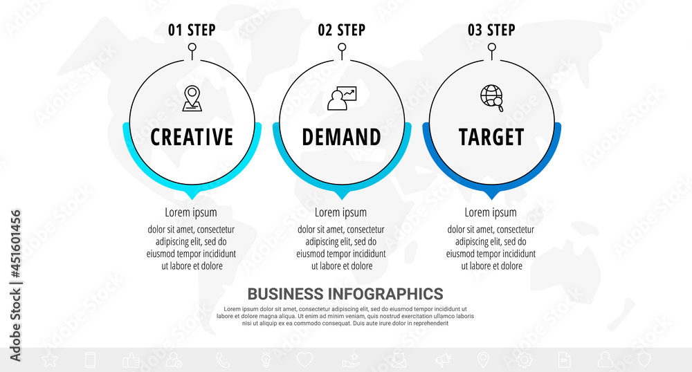 Vector minimal line infographics with circles and arrows. Business ...