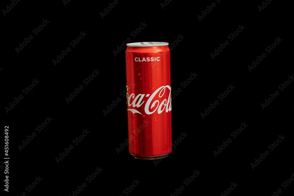 Coca Cola can, black background Stock Photo | Adobe Stock