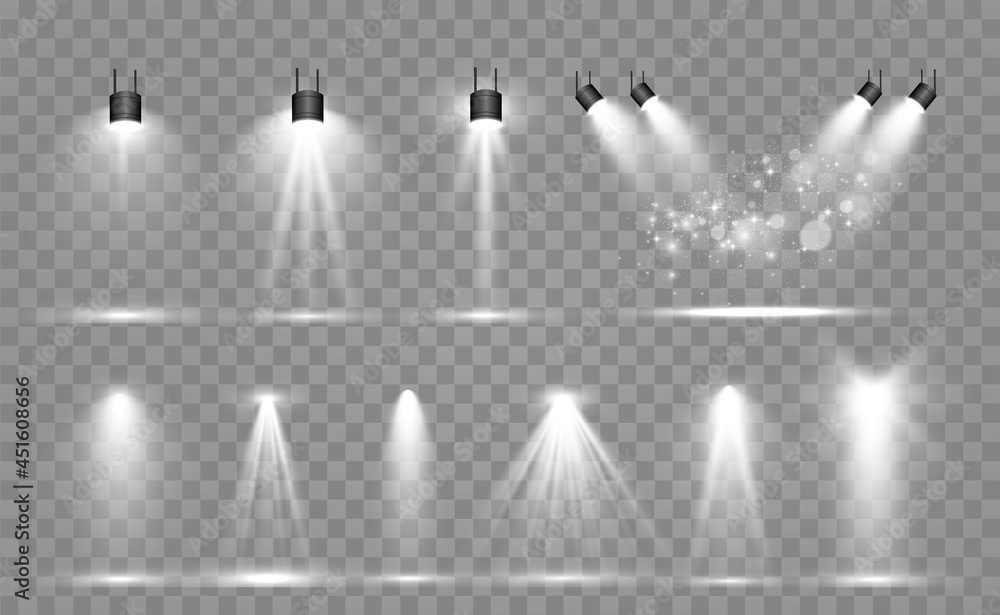 Collection of stage lighting, catwalk or platform, transparent effects ...