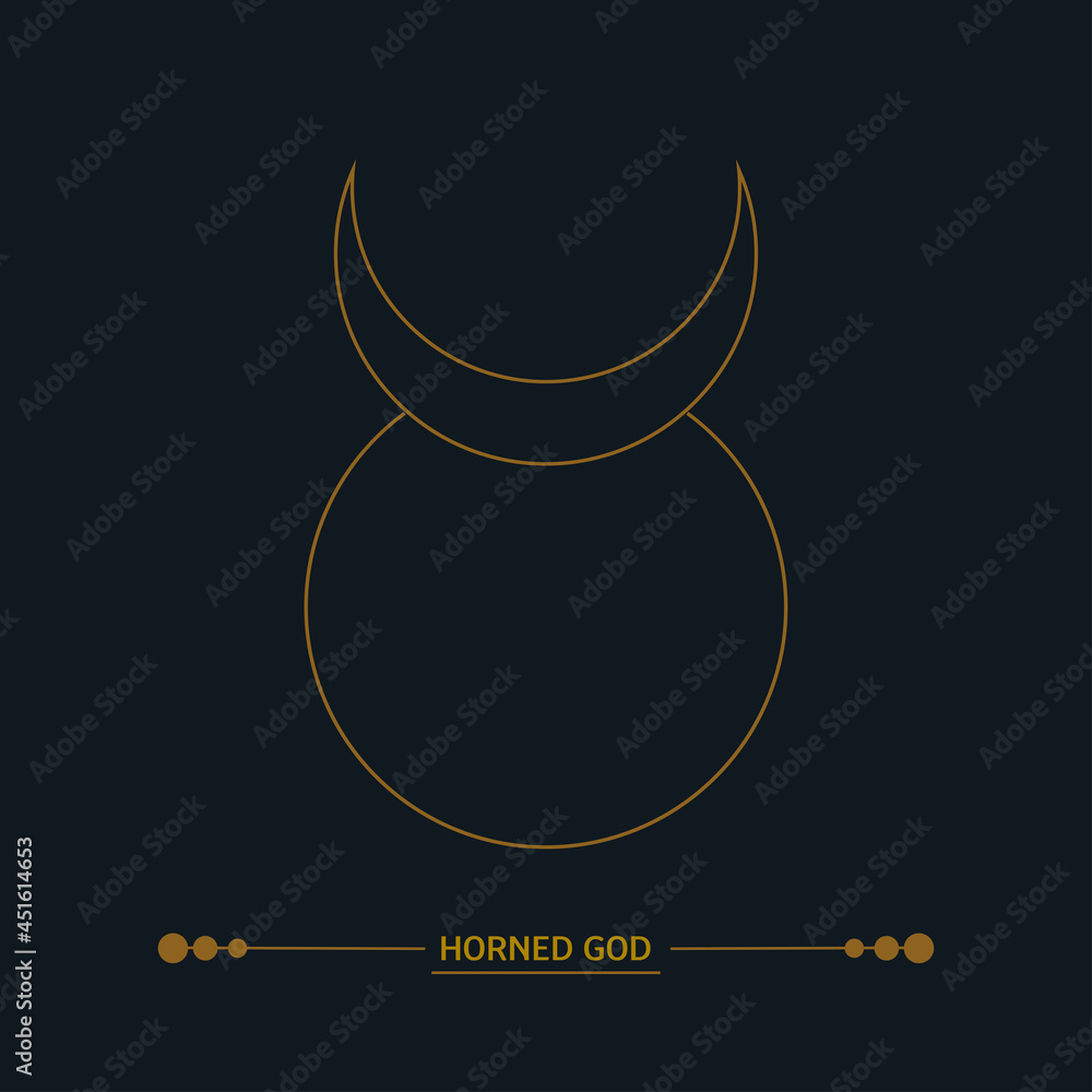 Horned god sign. Esoteric symbol of the Sun and the Moon. Line art, art ...