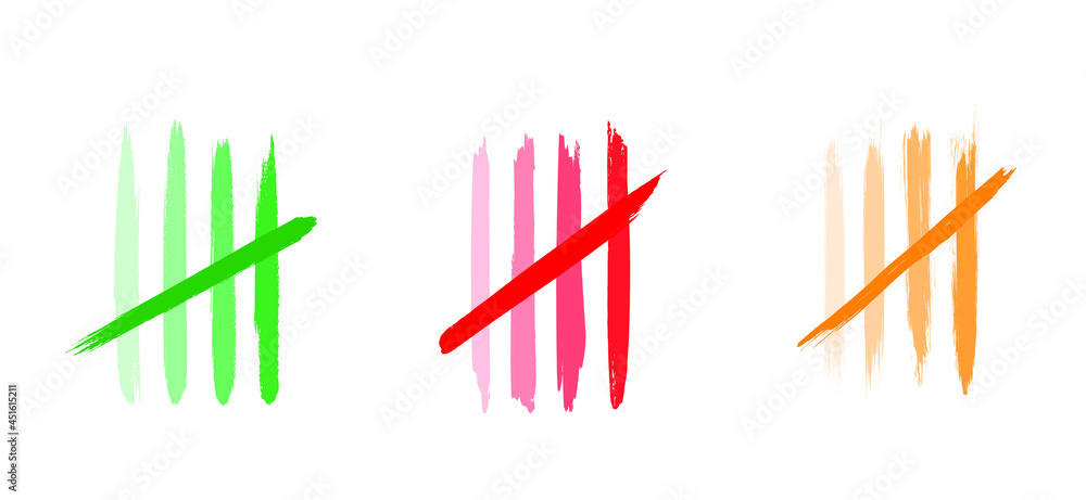 Five black tally counting marks. Cartoon brush stroke lijn pattern ...