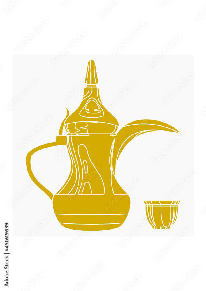 Editable Side View Traditional Arab Coffee in Finjan Demitasse Cup and ...