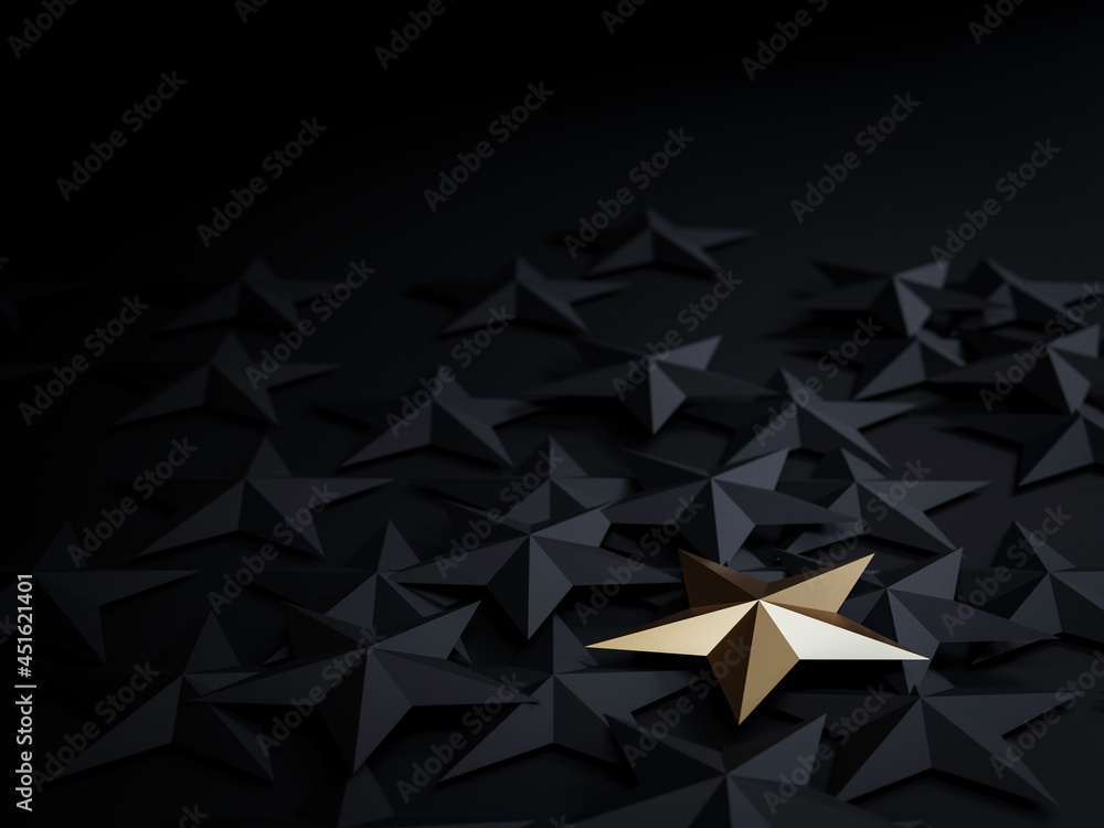 One golden star on black stars on dark background for outstanding ...