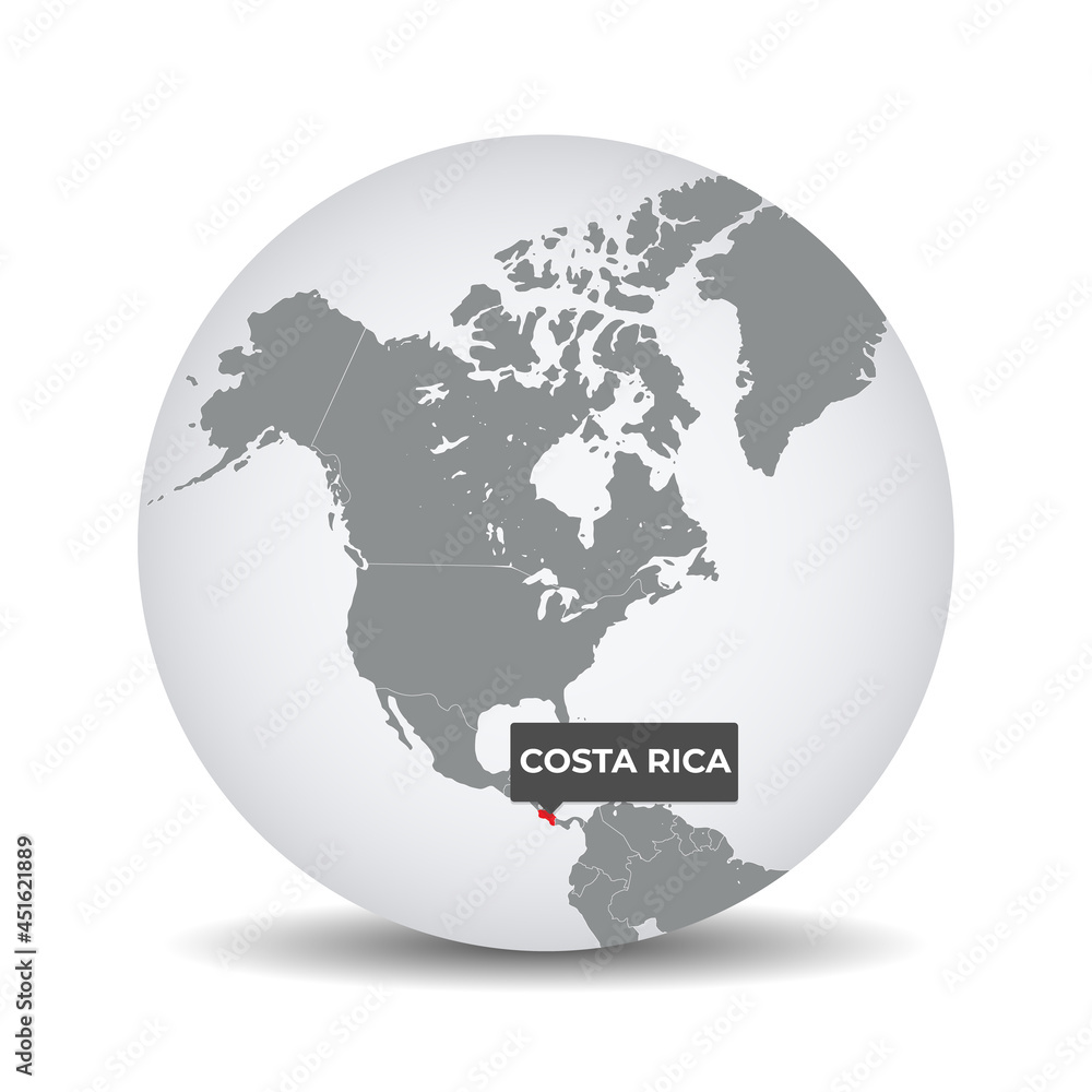 World globe map with the identication of Costa Rica. Map of Costa Rica ...