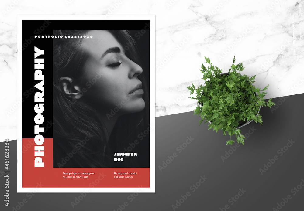 Creative Portfolio Template with Red Accent Stock Template | Adobe Stock