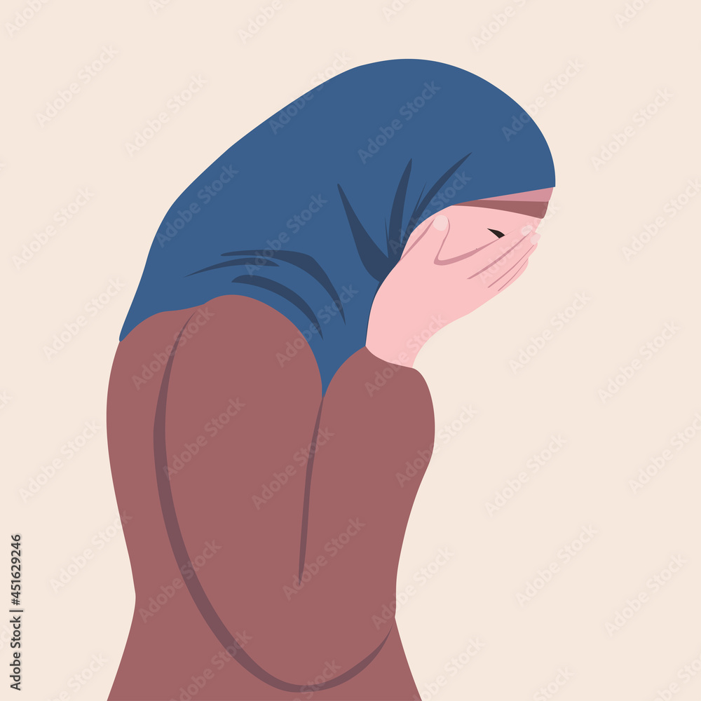 Portrait of a Muslim woman in profile with long sleeves and a hijab ...