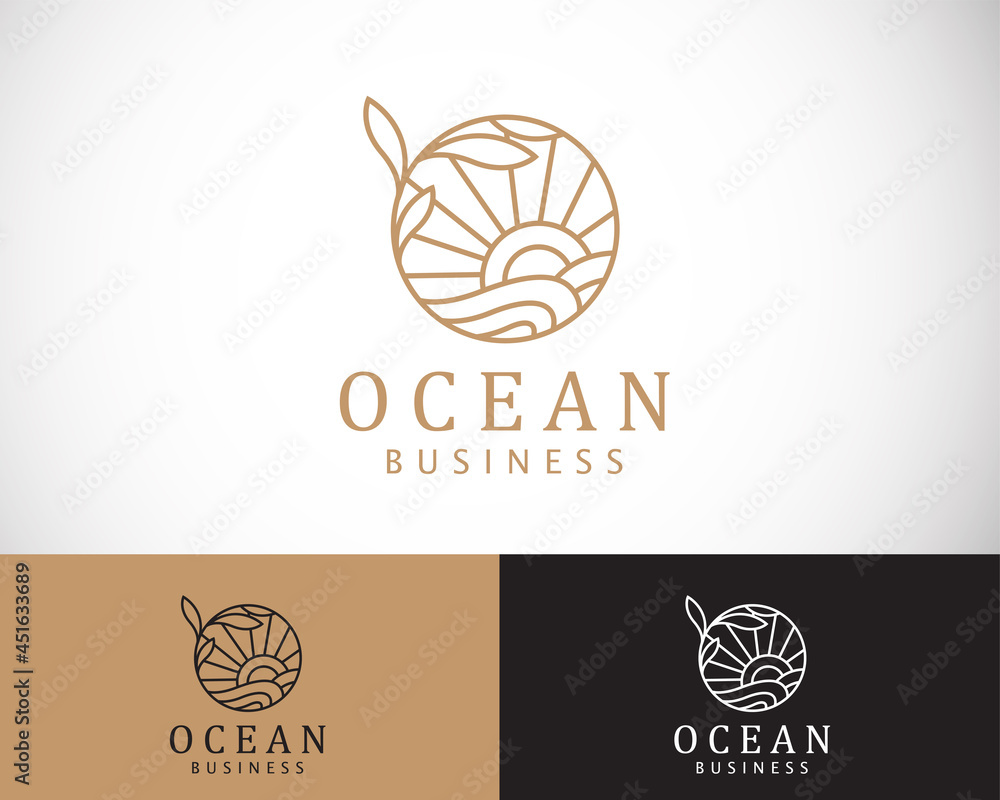 ocean logo creative line art design concept beach emblem brand nature ...