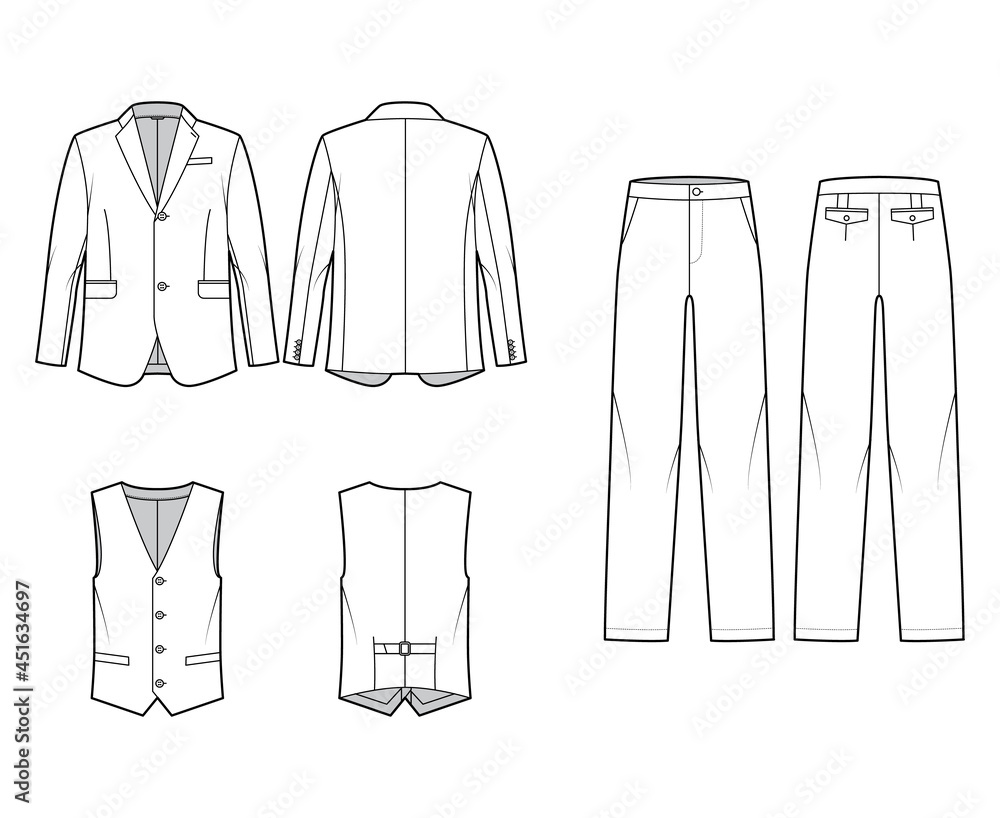 Set of Suit three-piece - classic Pant, jacket and vest technical ...