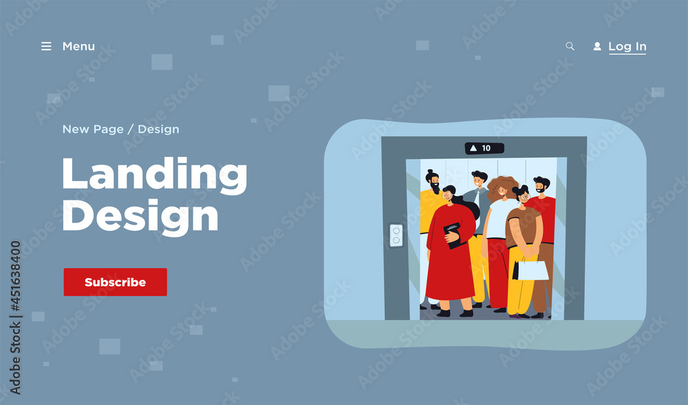 Group of people standing in elevator isolated flat vector illustration ...