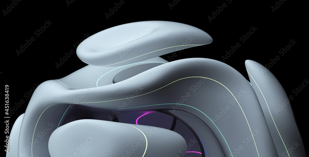 3d render of abstract art sculpture of alien flower in spherical curve ...