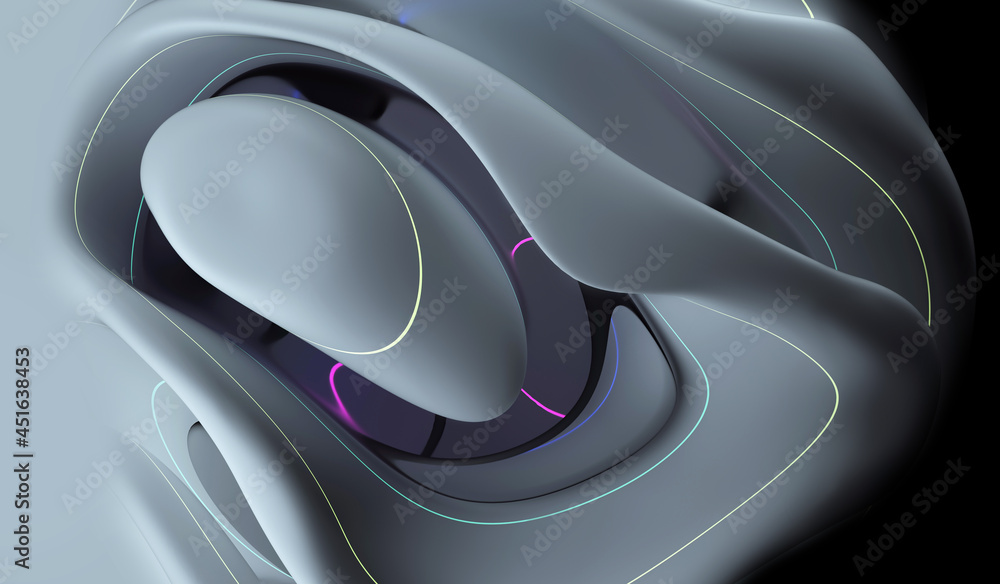 3d render of abstract art sculpture of alien flower in spherical curve ...