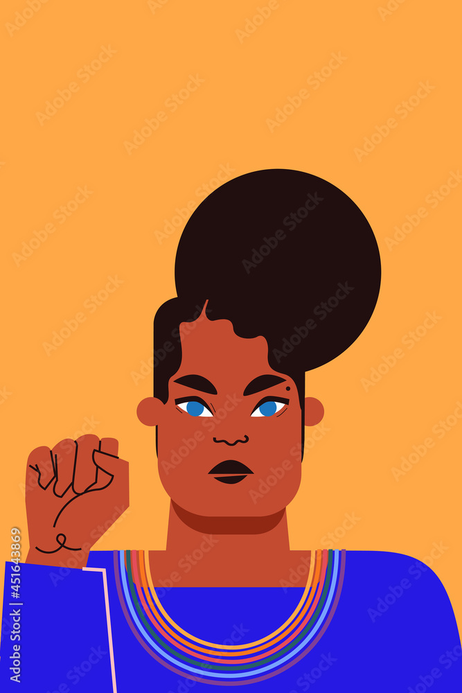 BLM, female leader, powerful woman holding her fist up. Symbol of ...