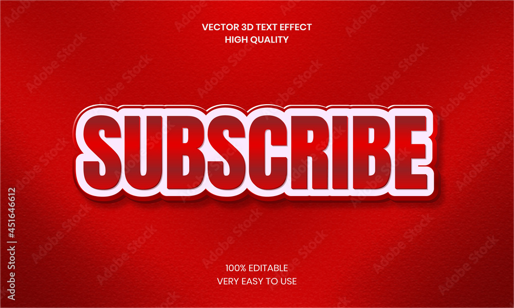 Vetor de Subscribe 3D Text Effect Style, Shiny, Red Bold 3D Text Style ...