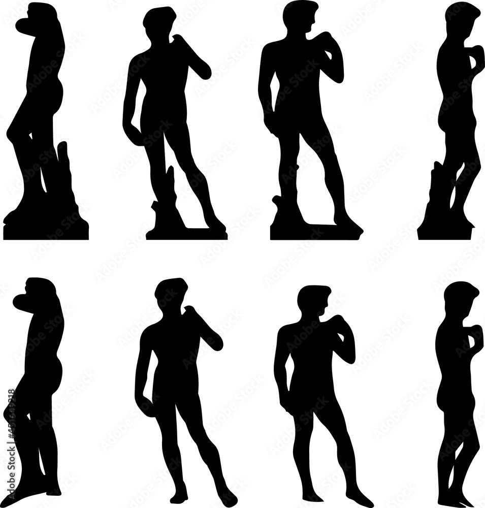 Stockvector Siluetas de estatuas, estatuas en contornos, estatuas en ...